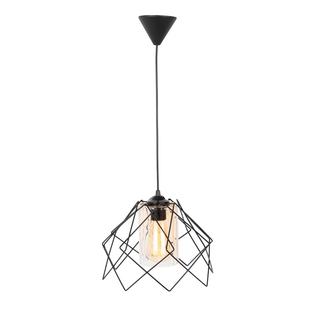 Pendul Decorativ, metal negru si sticla, 1 bec E27, Kontes 60W - eMAG.ro