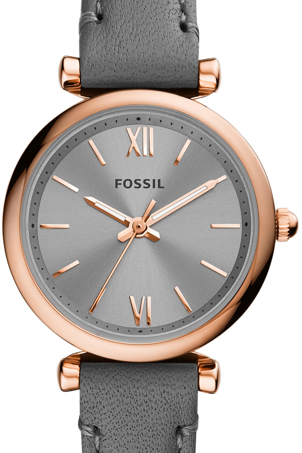 Fossil, Ceas quartz cu o curea de piele, Gri inchis/Auriu rose - eMAG.ro