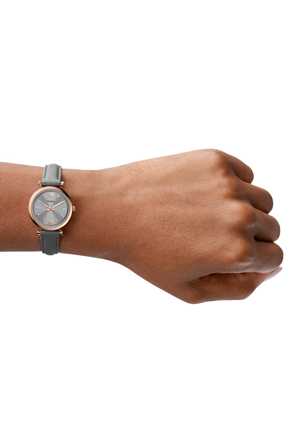 Fossil, Ceas quartz cu o curea de piele, Gri inchis/Auriu rose - eMAG.ro