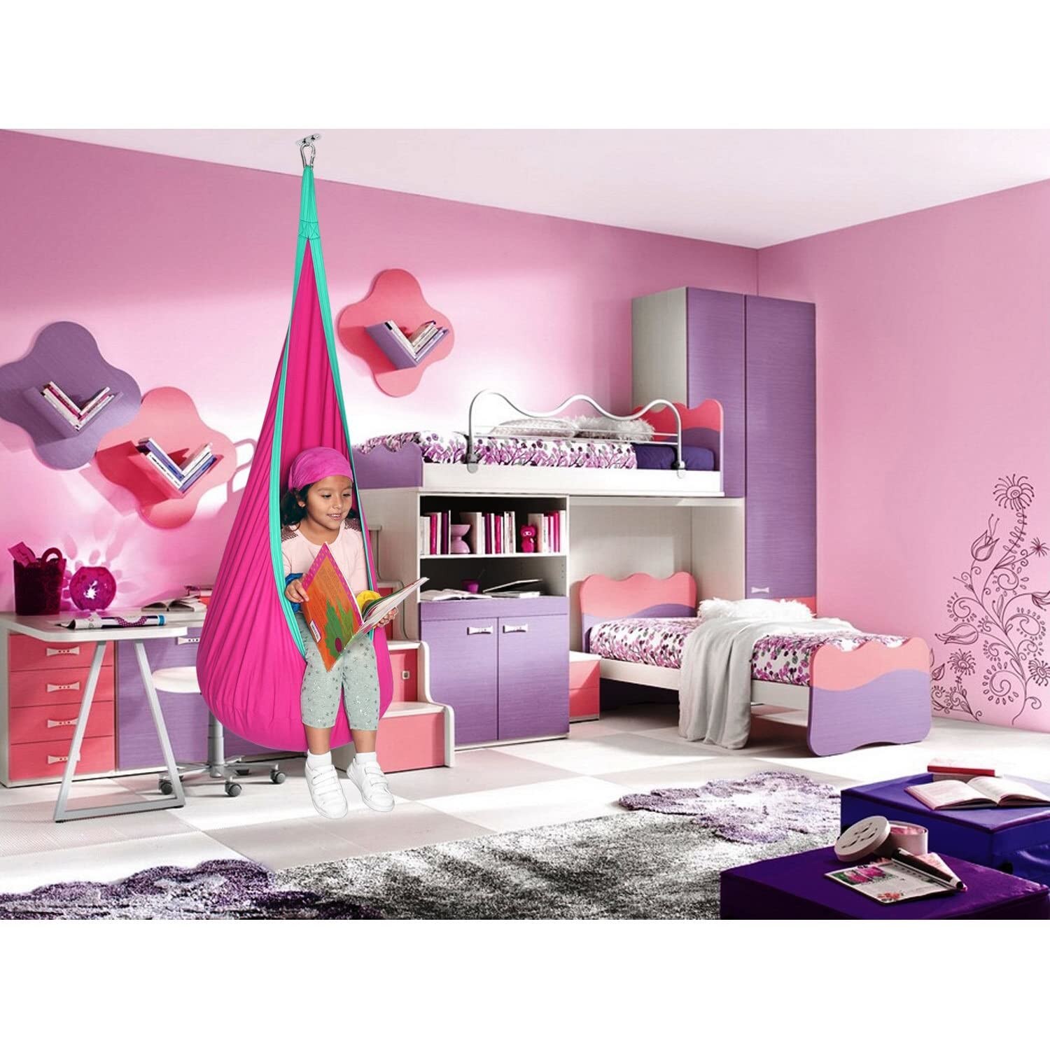 Hamac pentru copii Samay, 147 x 66cm, Roz - eMAG.ro