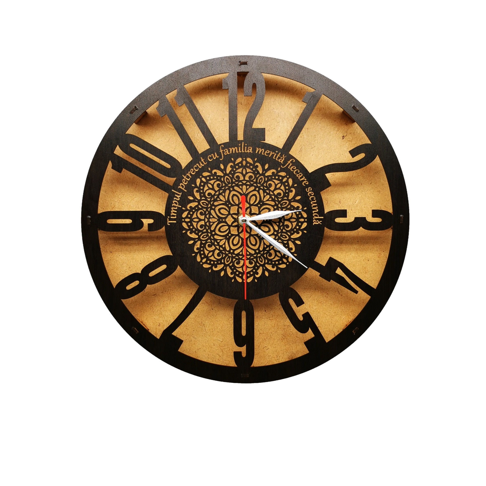 Blank ceas din lemn gravat "Timpul petrecut cu familia", Wenge, 40 cm ...