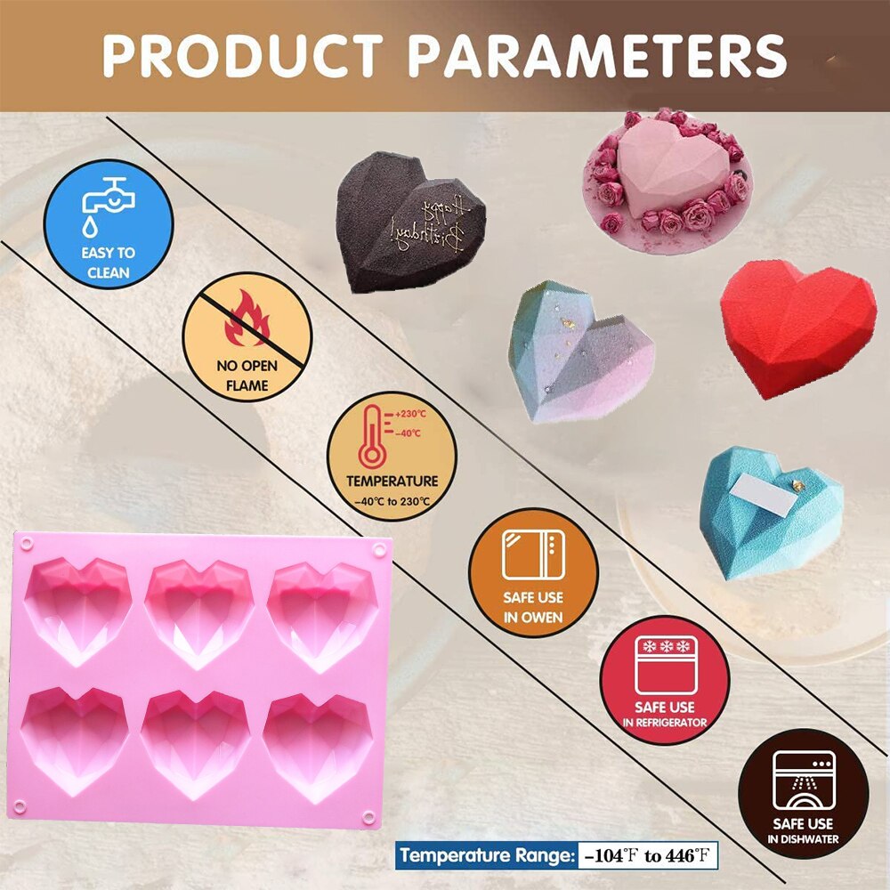 Forma de silicon cu 6 forme, Model inima, 3D, Roz - eMAG.ro