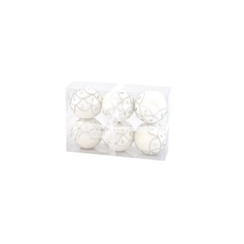 Set 6 globuri albe cu decor argintiu si cristale, HR06W8, diametru 8cm ...