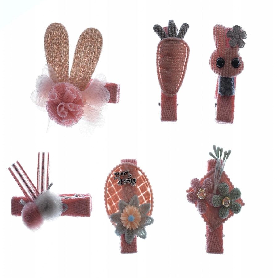 Set de par, copii, 6 agrafe, Lepurasi, Ananas, Roz Pudra - eMAG.ro