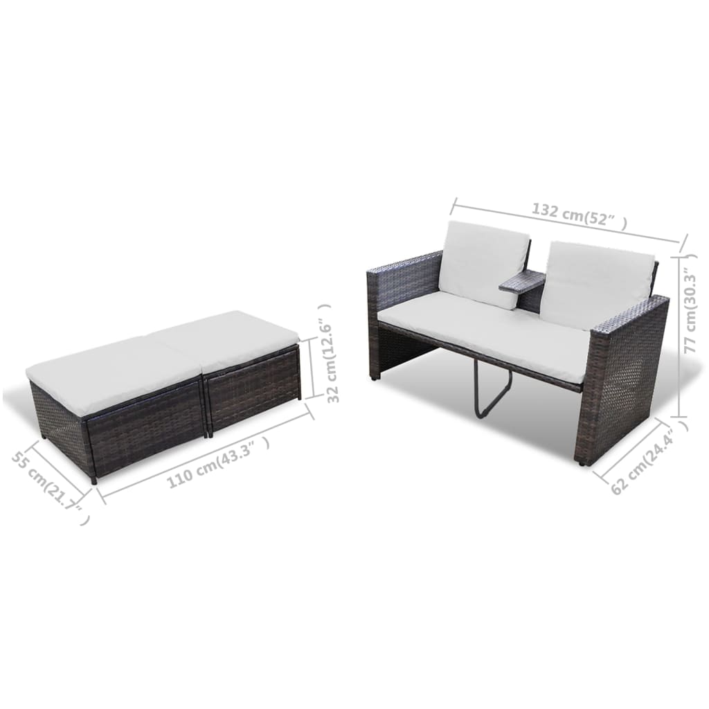 Set mobilier de gradina cu perne vidaXL, 4 piese, maro, poliratan, 132 ...