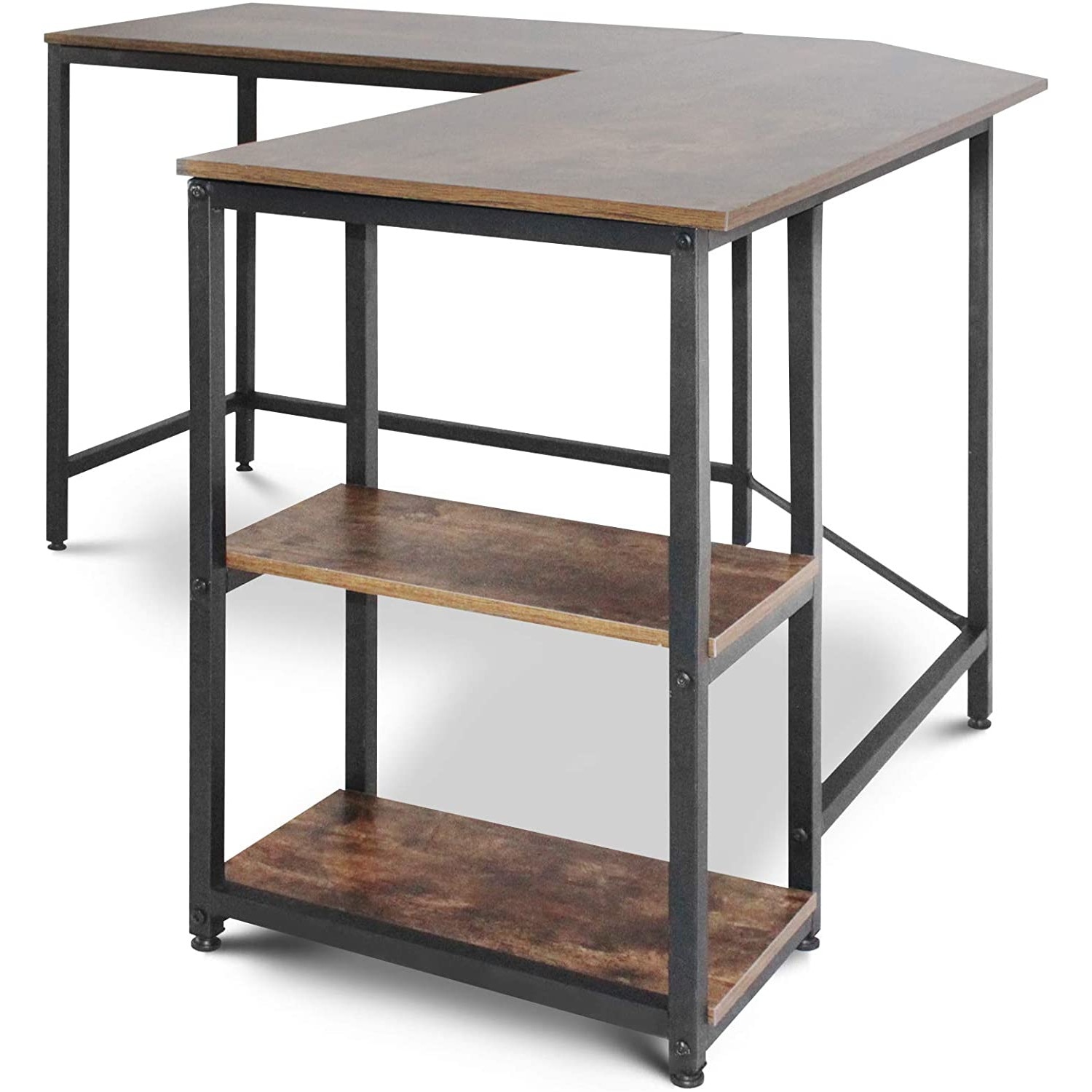 Birou Rustic in forma de L, lemn cu structura metalica, reglabil, 138 x ...