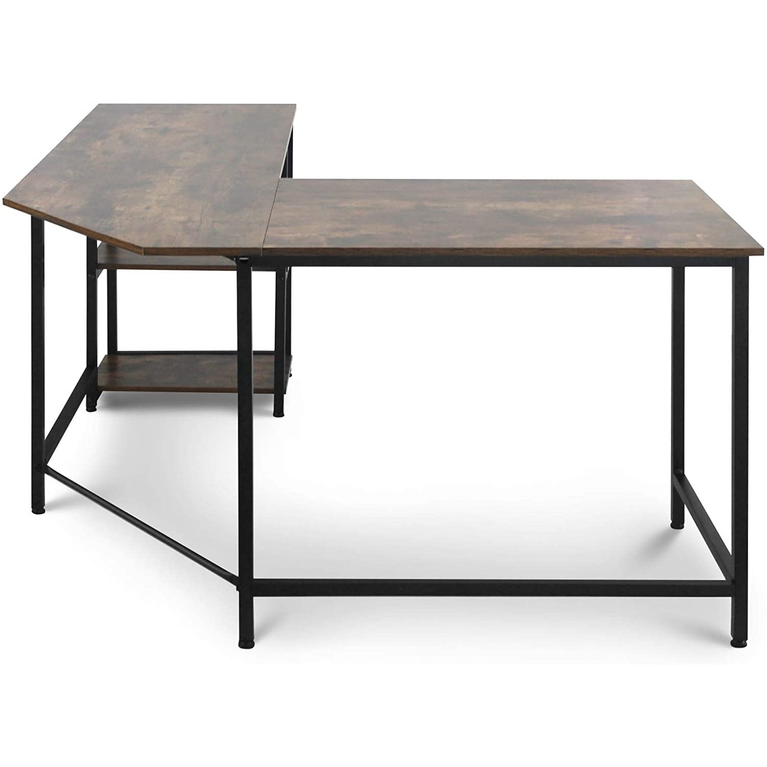 Birou Rustic in forma de L, lemn cu structura metalica, reglabil, 138 x ...