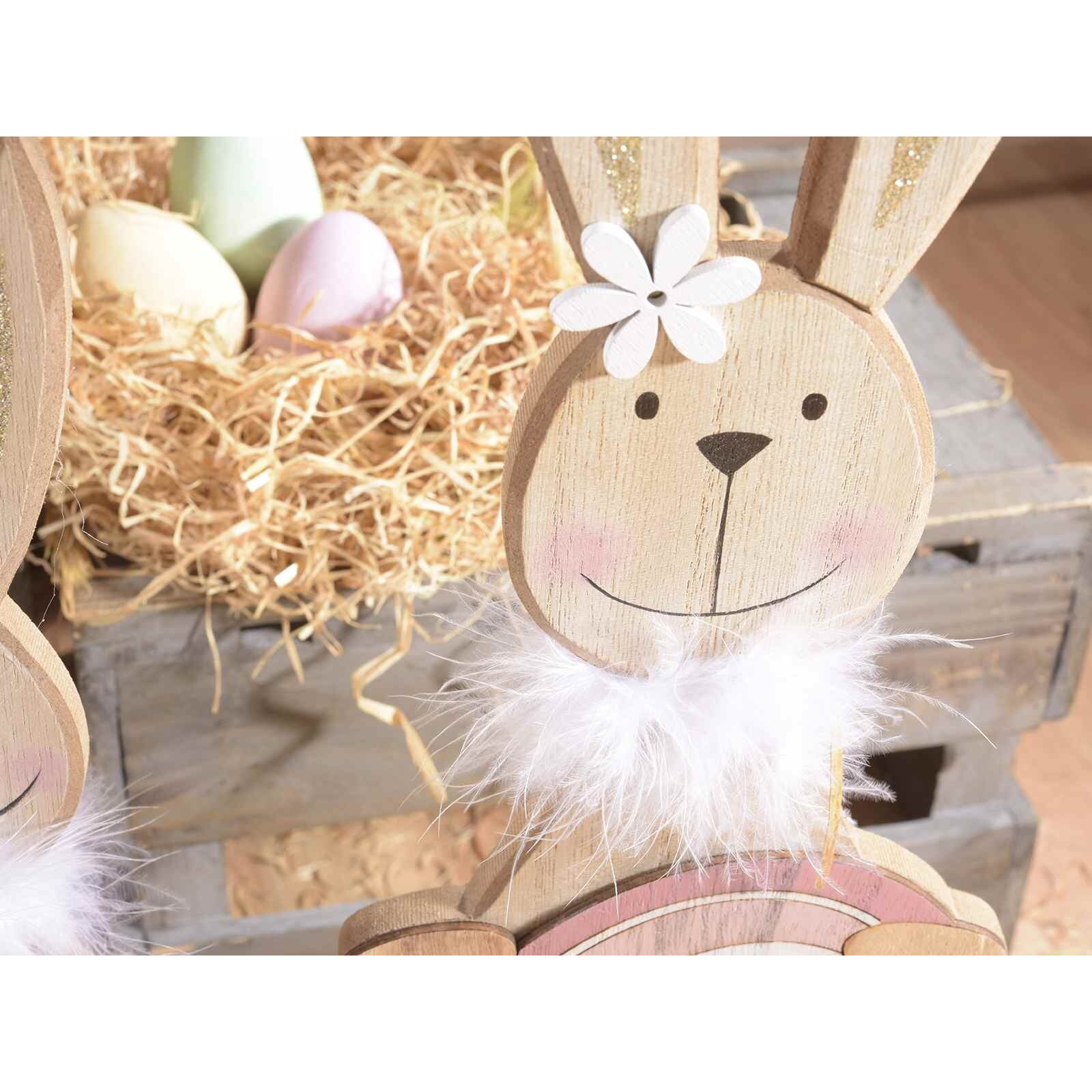 Figurina Iepuras Paste din lemn natur si roz 12 cm x 6 cm x 40 h - eMAG.ro