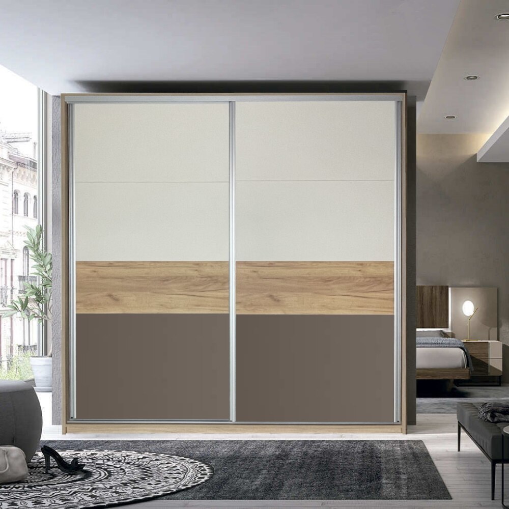 Dressing cu usi culisante, Stejar Urban/ Cappuccino/ Gold/ Grej, H230 x ...