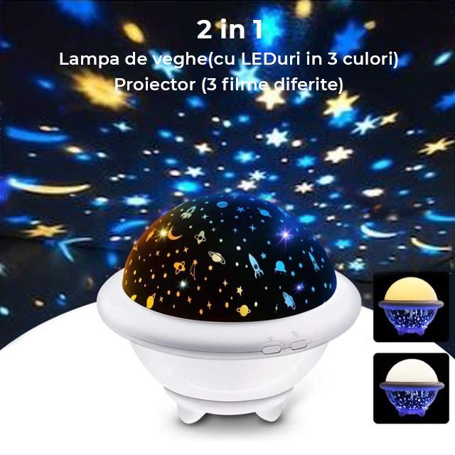 Lampa de veghe OZN portabila cu LEDuri pentru copii, cu proiector, 3 ...