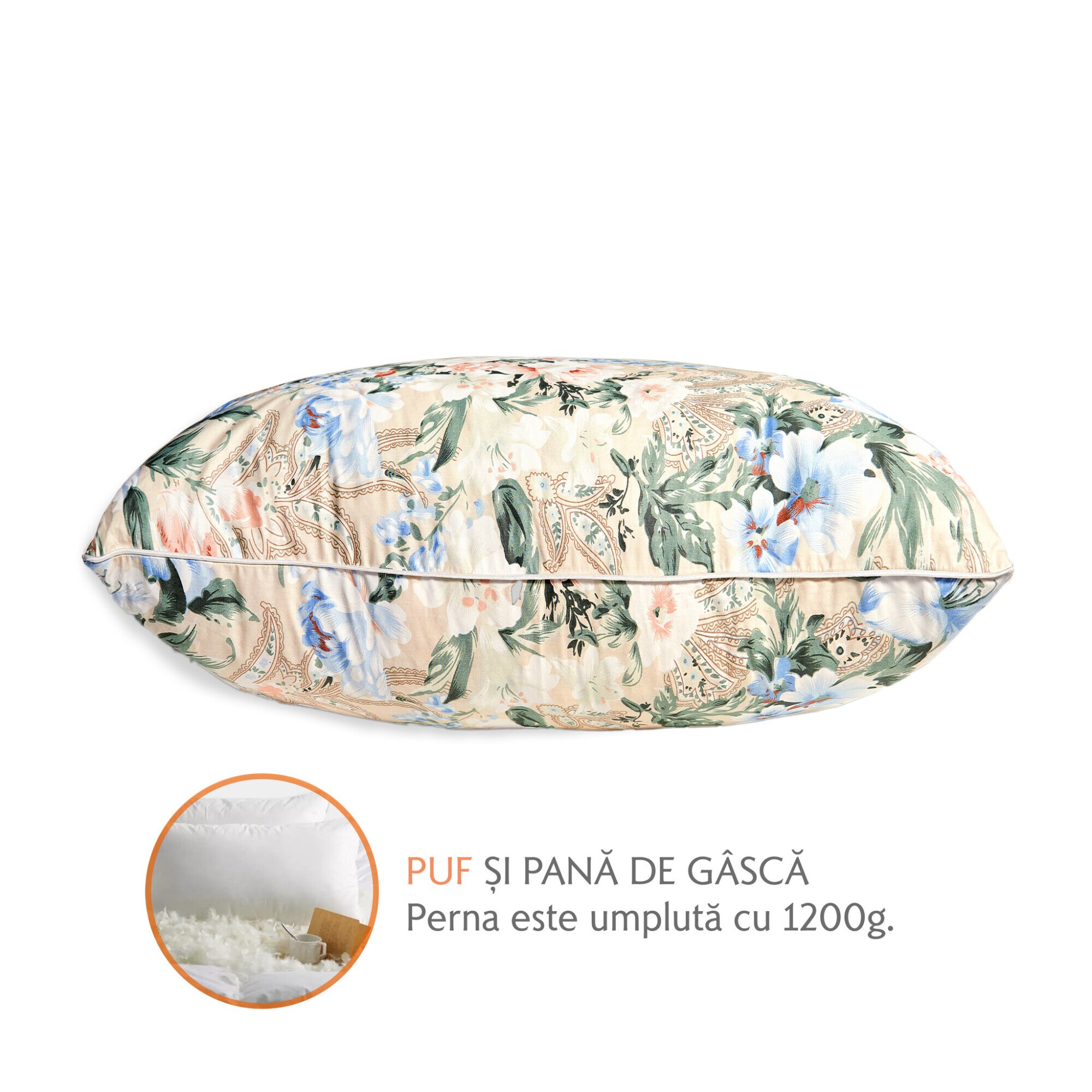 Pehely és libatoll párna nyomattal, 1200 g, Többszínű, 60 x 60 cm - eMAG.hu