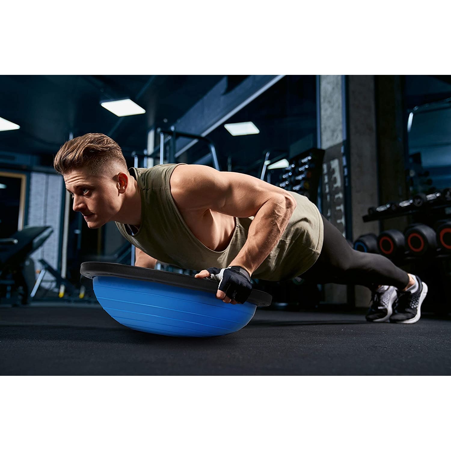 GO4FIT bosu, egyensúlyozó labda, kék színű, gumikötéllel és pumpával ...
