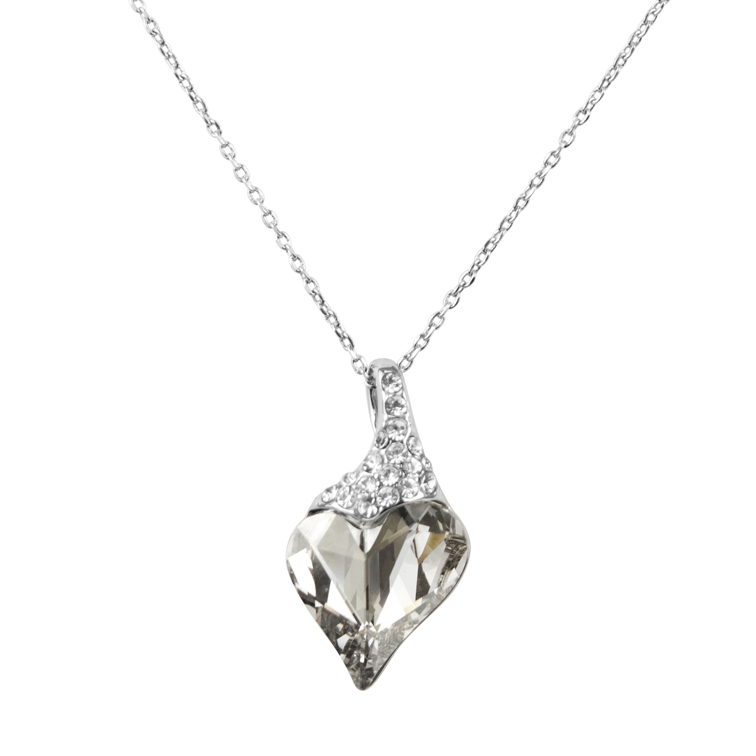 Colier inima cristal placat cu aur alb, CLC-90, 40 + 5 cm, Argintiu ...