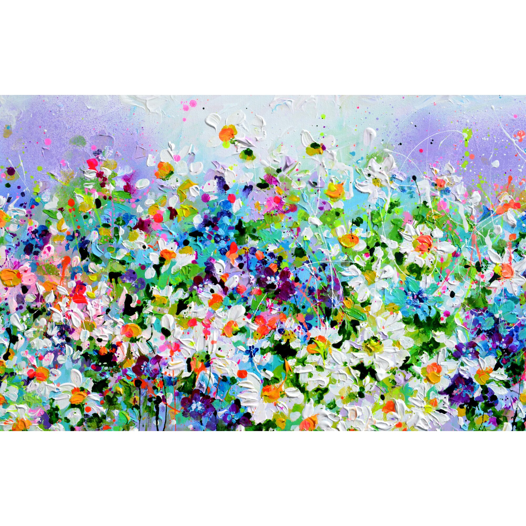 Tablou floral, pictura cu flori de nu ma uita, de primavara, margarete ...