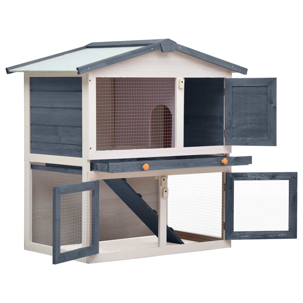 Cusca iepuri vidaXL, Lemn Gri 94 x 60 x 98 cm - eMAG.ro