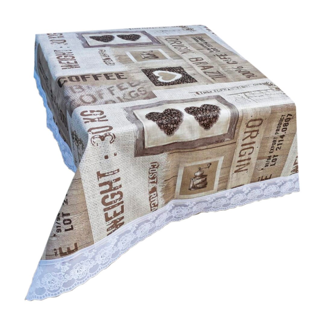 Fata de masa tip musama ND, 122x155 cm, dantela alba pe toate laturile ...