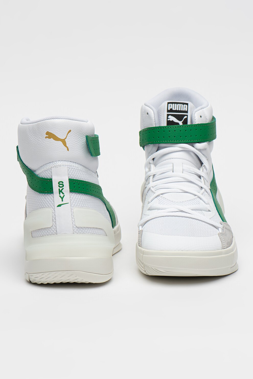 Puma, Pantofi high-cut pentru baschet Sky Modern, Alb/verde, 7 - eMAG.ro
