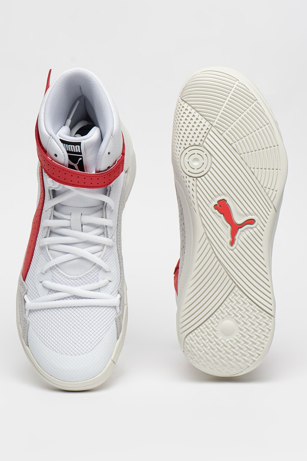 Puma, Pantofi high-cut pentru baschet Sky Modern, Alb/Rosu, 6.5 - eMAG.ro