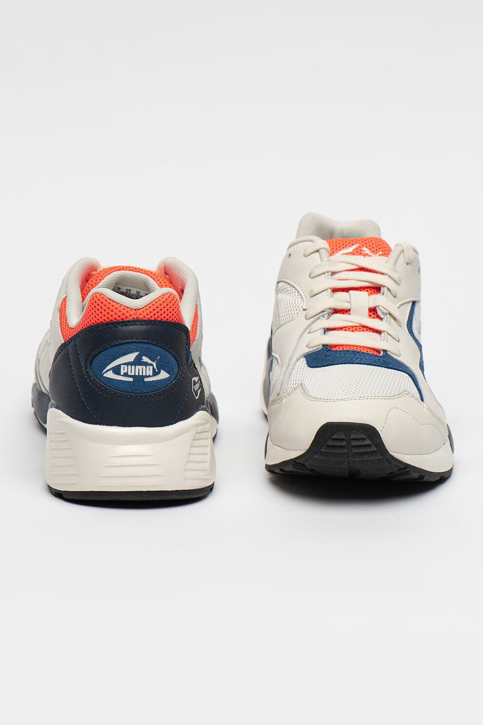 Puma, Спортни обувки Prevail Classic с кожа и мрежа, Бял / Яркооранжев ...