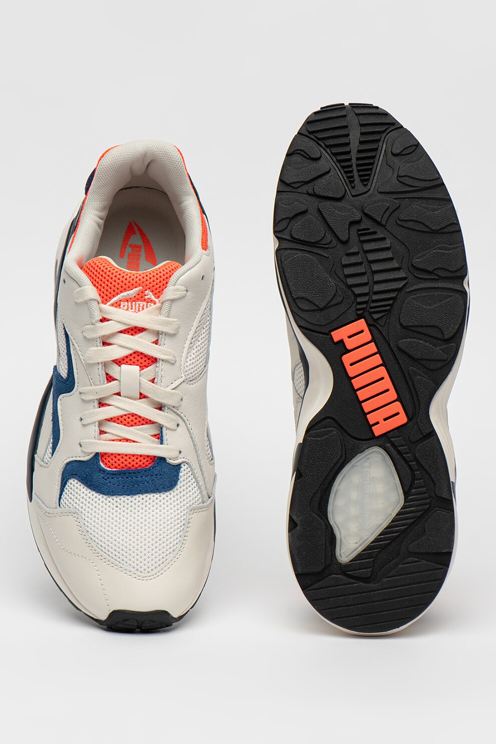 Puma, Спортни обувки Prevail Classic с кожа и мрежа, Бял / Яркооранжев ...