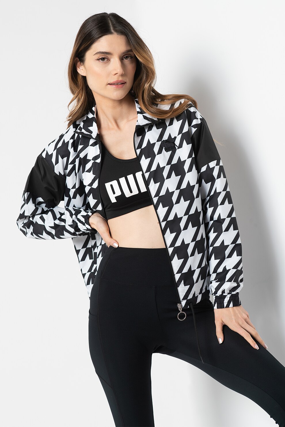 Puma, Олекотено яке Trend Aop с пепит, Черен/Бял, M - eMAG.bg