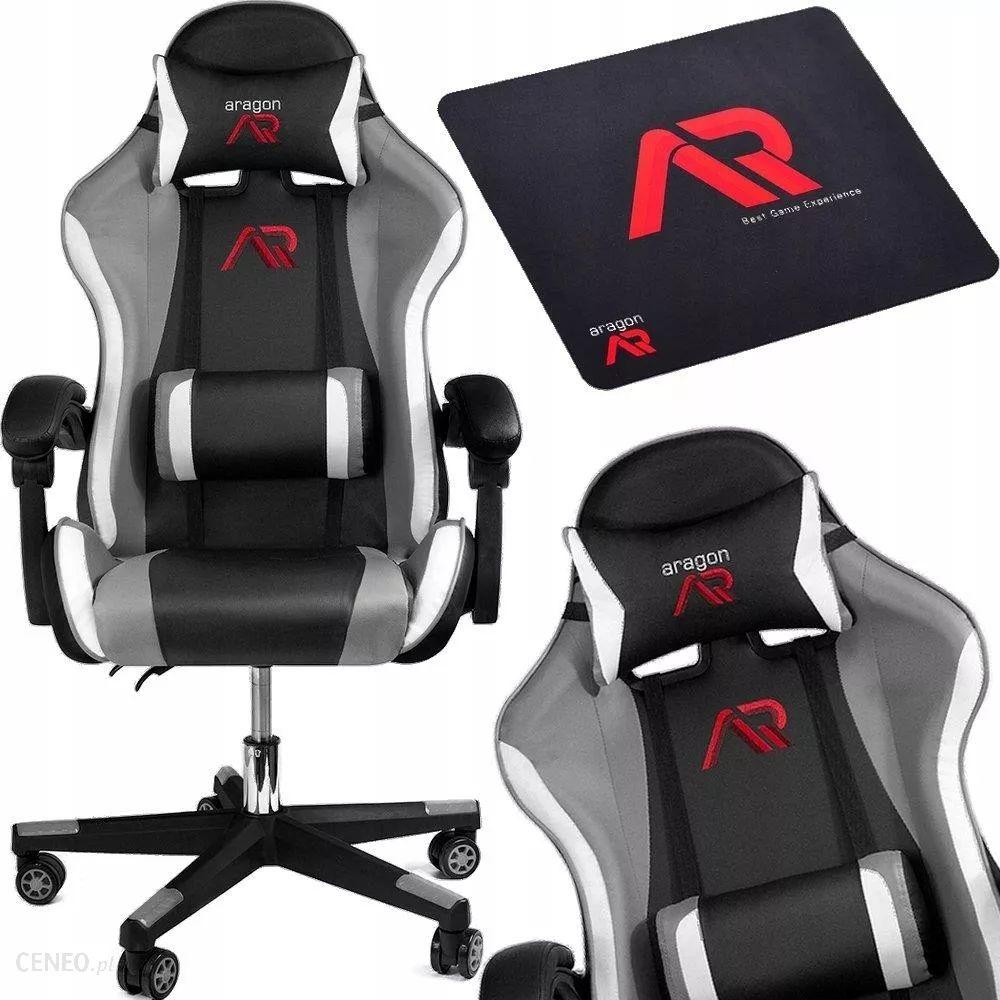 Scaun gaming, ARAGON, gri, negru si alb cu mouse pad - eMAG.ro