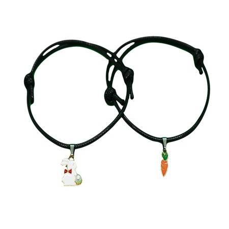 Set 2 bratari cuplu, iepuras si morcov, piele ecologica, negru/alb ...