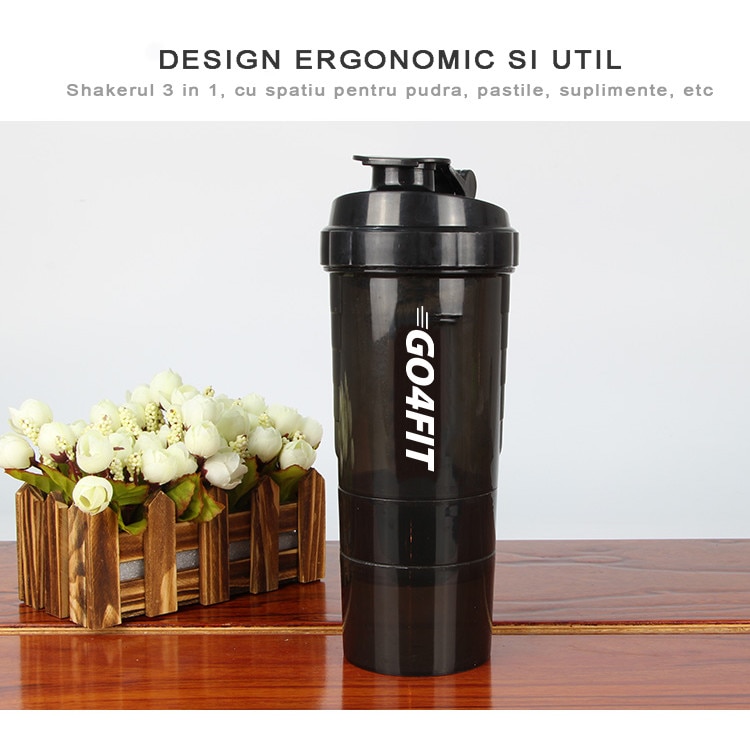 Shaker GO4FIT, din plastic fara BPA, 600 ml pentru prepararea ...