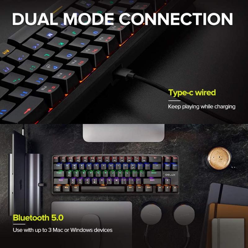 Tastatura gaming mecanica Delux KM32, conexiune USB si Wireless ...
