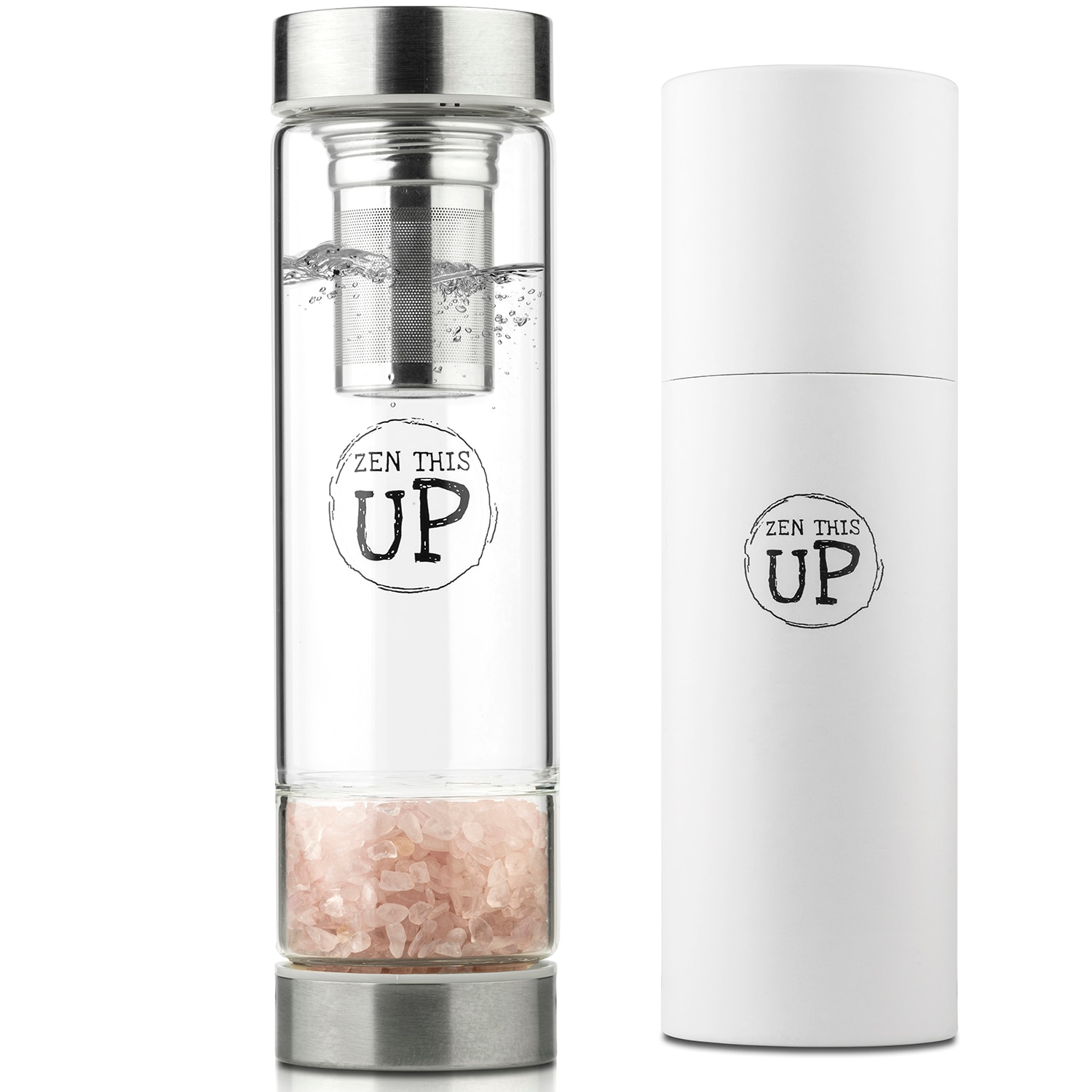 Sticla Cristale Naturale Quartz Roz cu Capac Inox, ZenThisUp, 500 ml ...