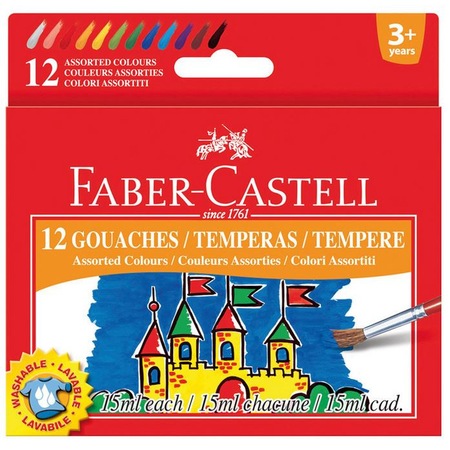 Темперни бои Faber-Castell, 15 ml, 12 цвята, в бурканчета - eMAG.bg