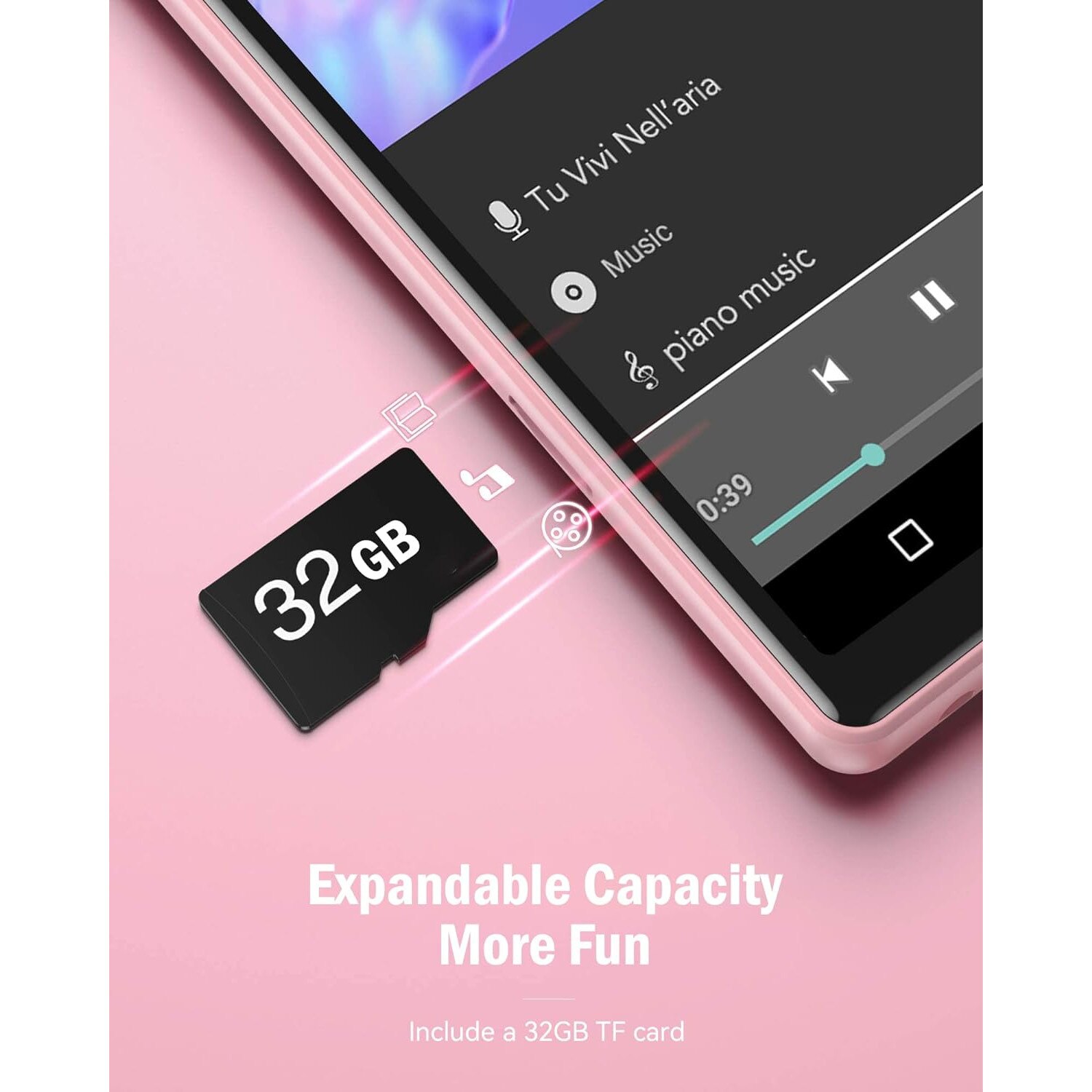 MP4 Player Portabil Agptek, ecran 4 inch, Android, WiFi, Bluetooth, Roz ...