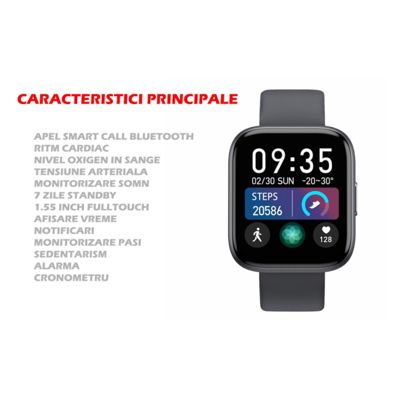 Ceas SmartWatch T99 New™Generation idealStore, Silver, 2 Bratari ...