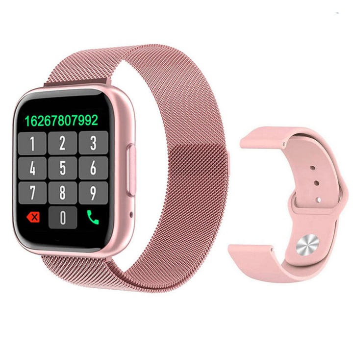 Ceas SmartWatch T99 New™Generation idealStore, Pink, 2 Bratari, Display ...
