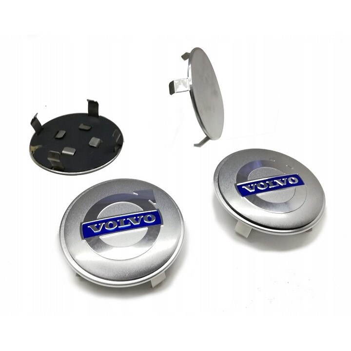 Set 4 capacele roti 64mm gri+albastru, pentru jante aliaj Volvo - eMAG.ro