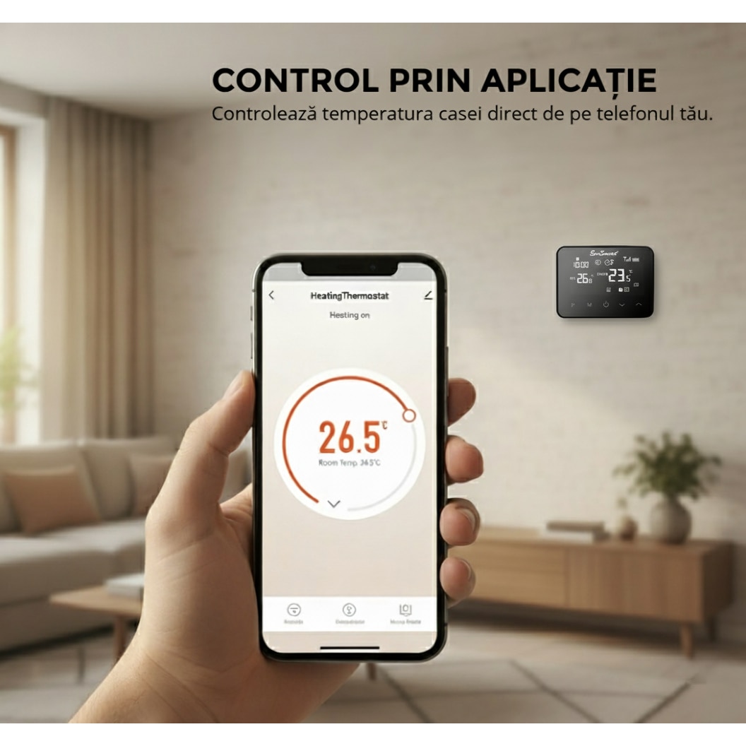 Termostat de ambient inteligent EvoSmart™ WT-20, WI-FI, Controlat Prin ...