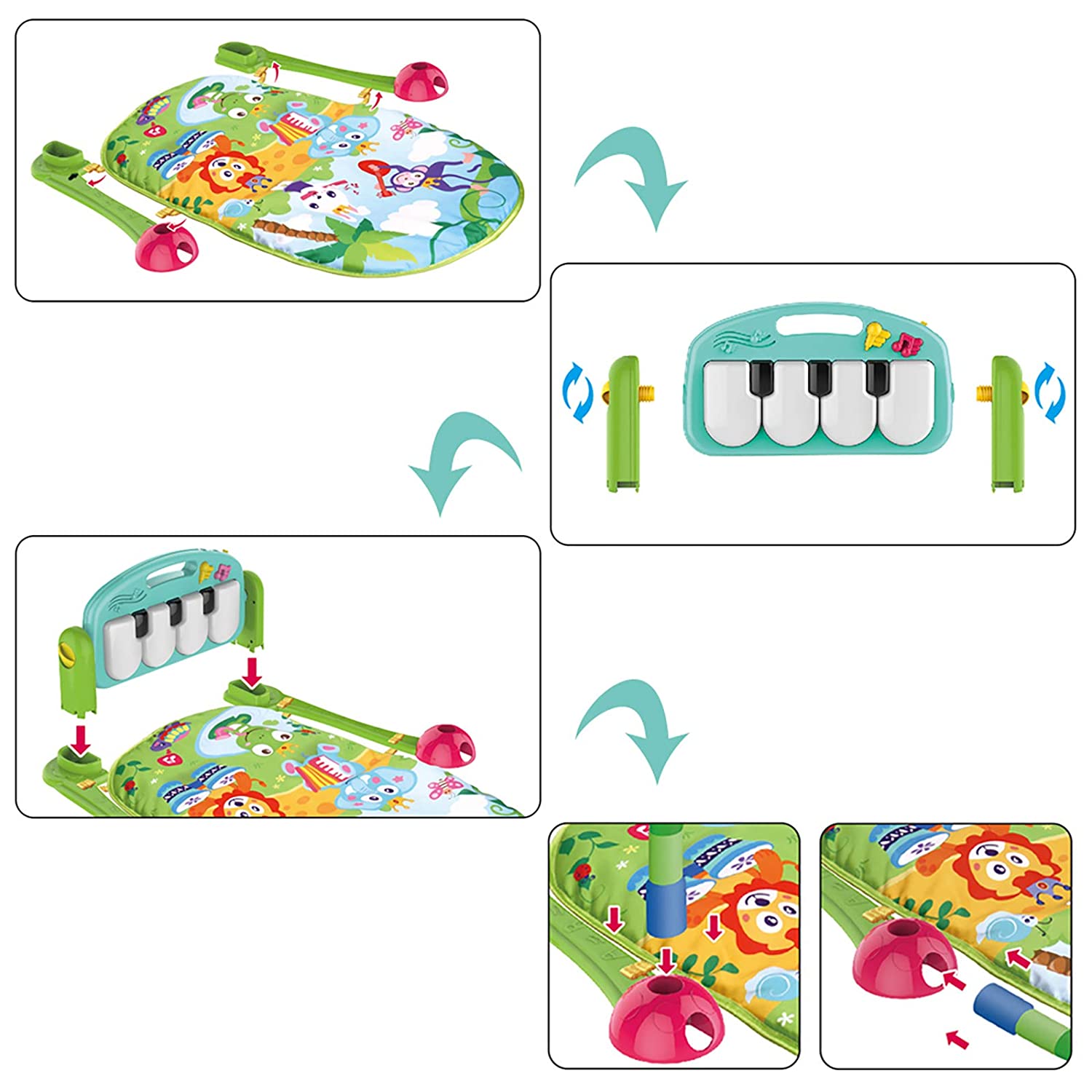 Toy Box 4 az 1-ben interaktív játékszőnyeg, 5 érzékszervi játékkal, 72 ...