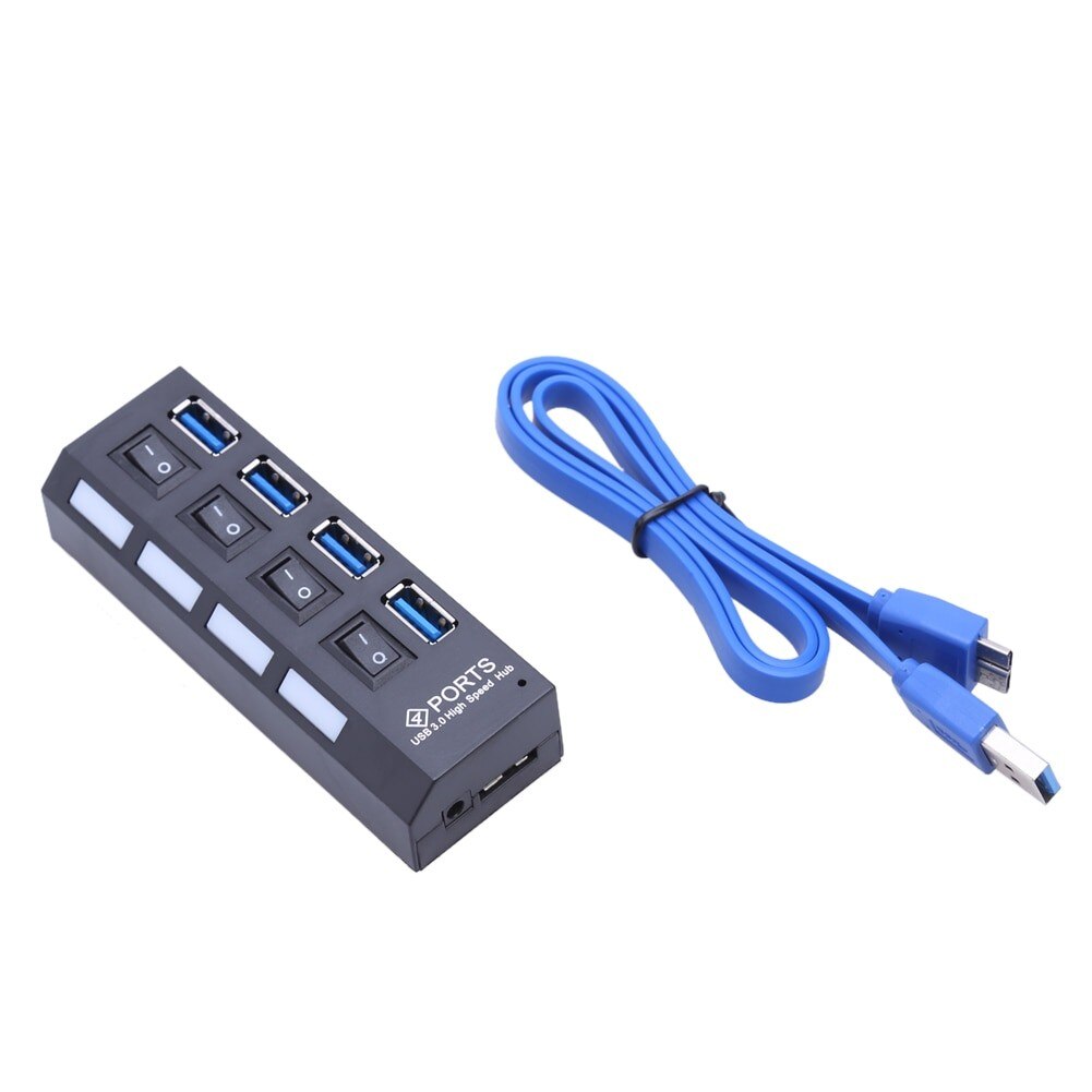 USB Hub Techstar® HB4, 3.0 High Speed, 4 Port USB 3.0, Buton On/Off ...