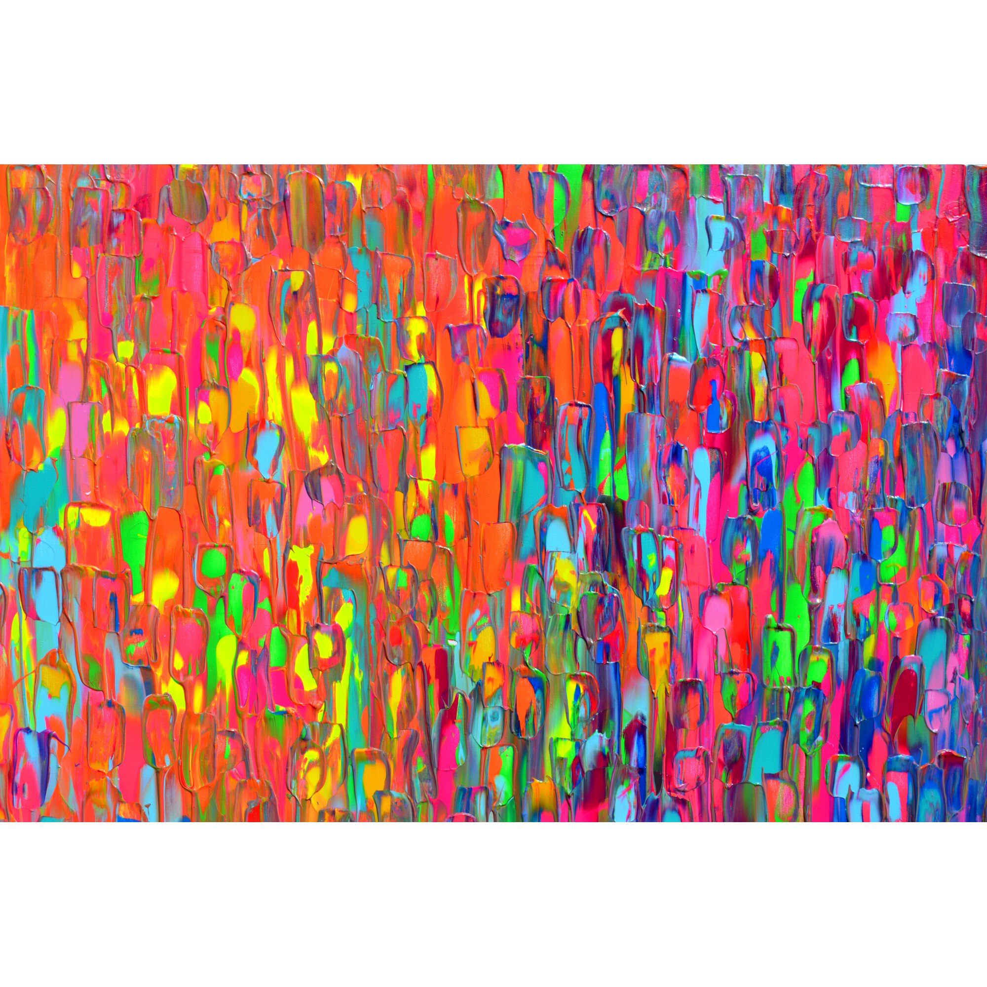 Tablou mare, pictat manual, cutit de paleta, reliefuri inalte, colorat ...