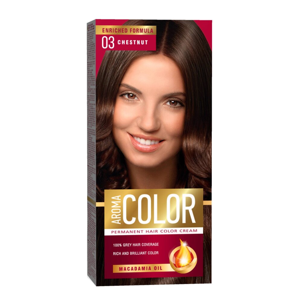 Vopsea Permanenta de Par Aroma Color 03, Castaniu, 90 ml - eMAG.ro