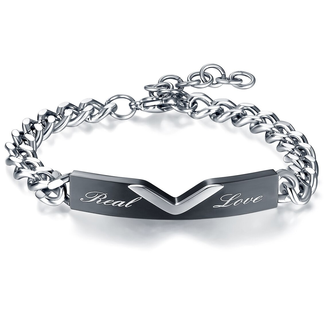 Set bratari de cuplu, din inox, model Real Love, culoare argintiu, 8mm ...