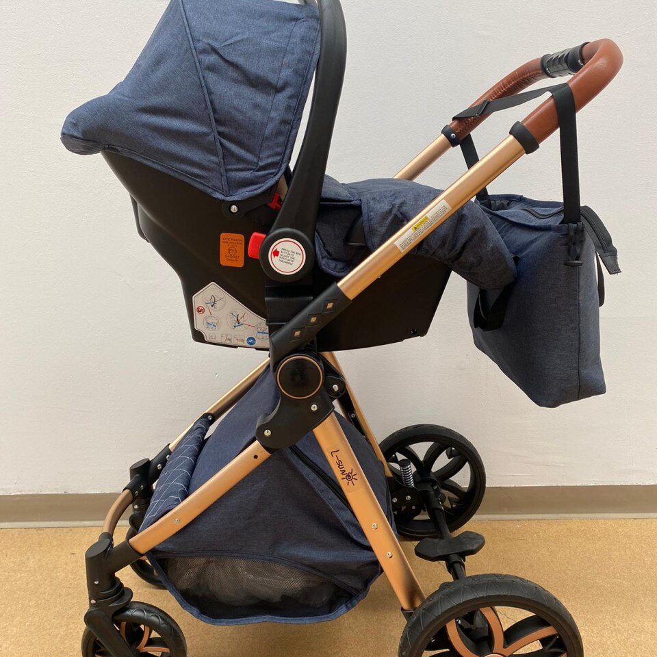 Carucior L-Sun T6, 3 in 1, suspensie pe roata, reversibil, Bleumarin ...