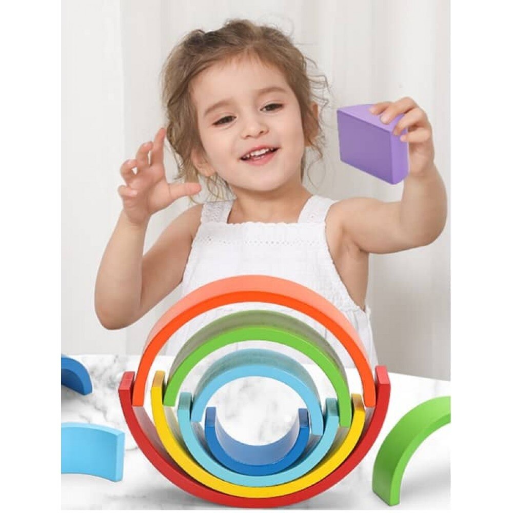 Curcubeu 8 piese colorate din lemn - eMAG.ro