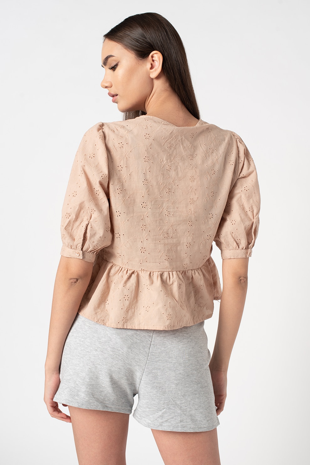 Haily's, Camasa cu decolteu in V si peplum Emmi, Maro camel, XL - eMAG.ro