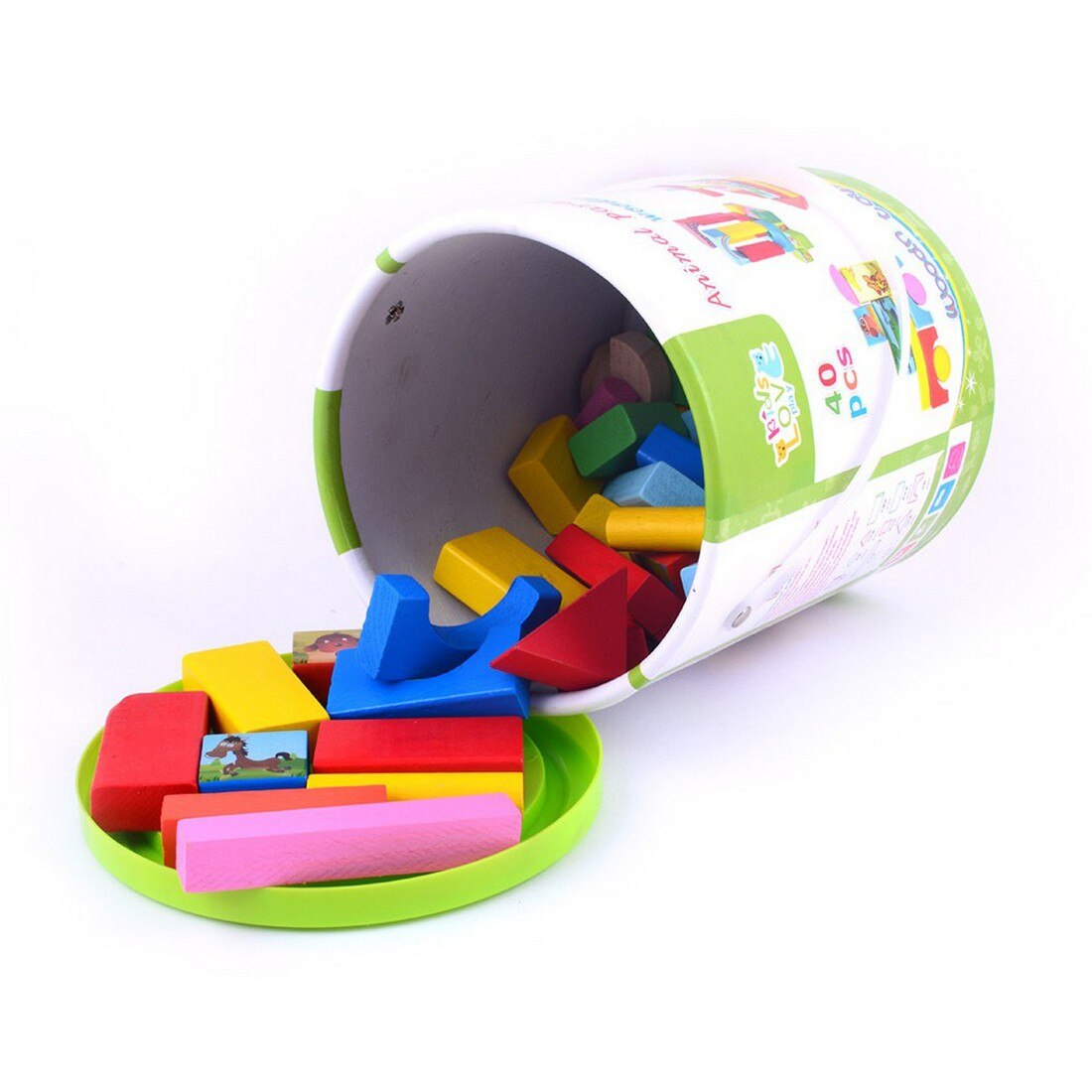 Set 40 de cuburi din lemn colorate pentru construit in cutie - eMAG.ro