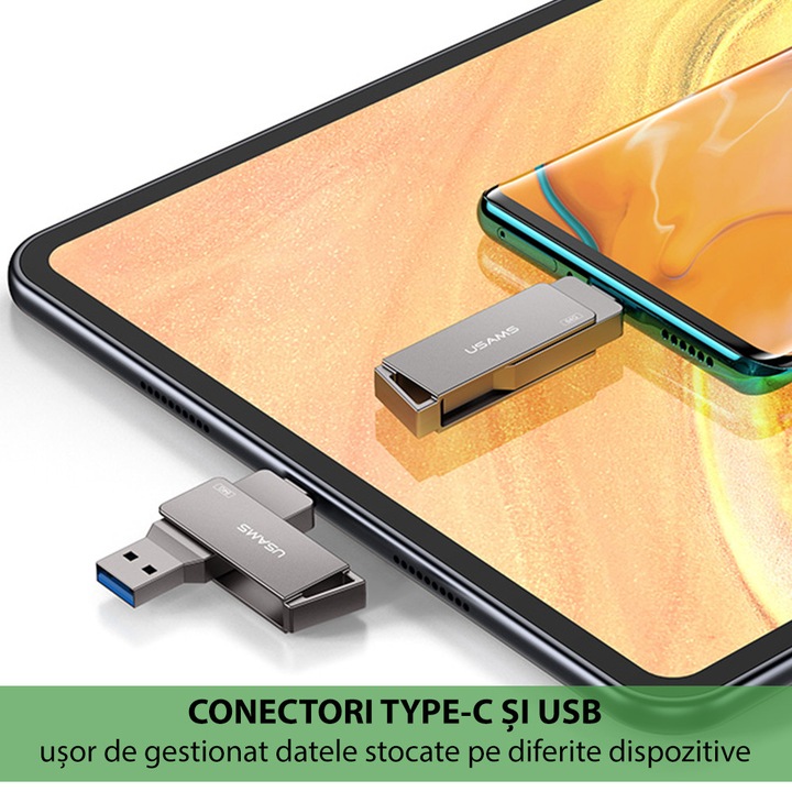 Stick de Memorie USB, Type-C 256GB - Usams (US-ZB202) - Iron Gray - eMAG.ro
