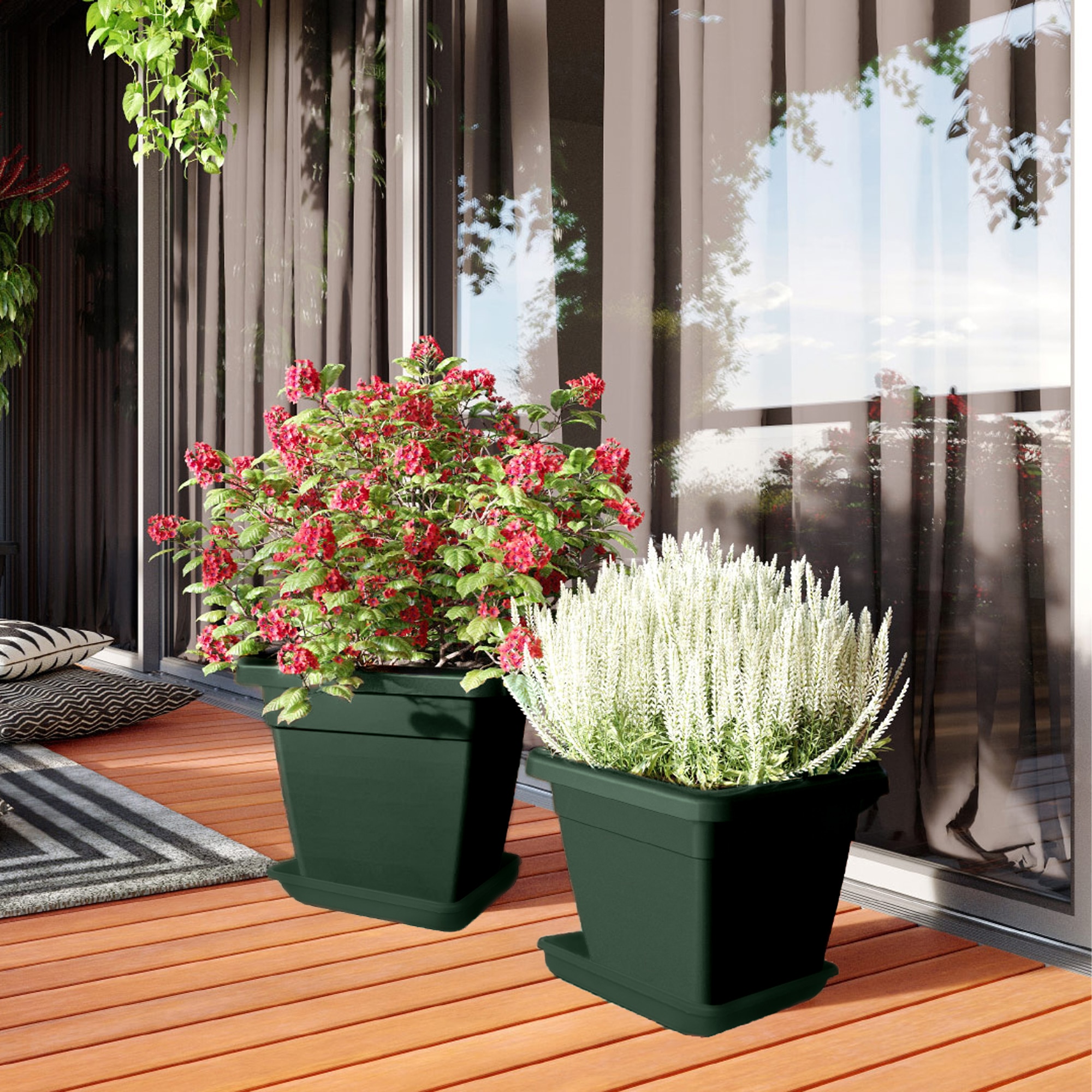 Farfurie pentru ghiveci patrat Venezia, latura de 40 cm, culoarea Verde ...