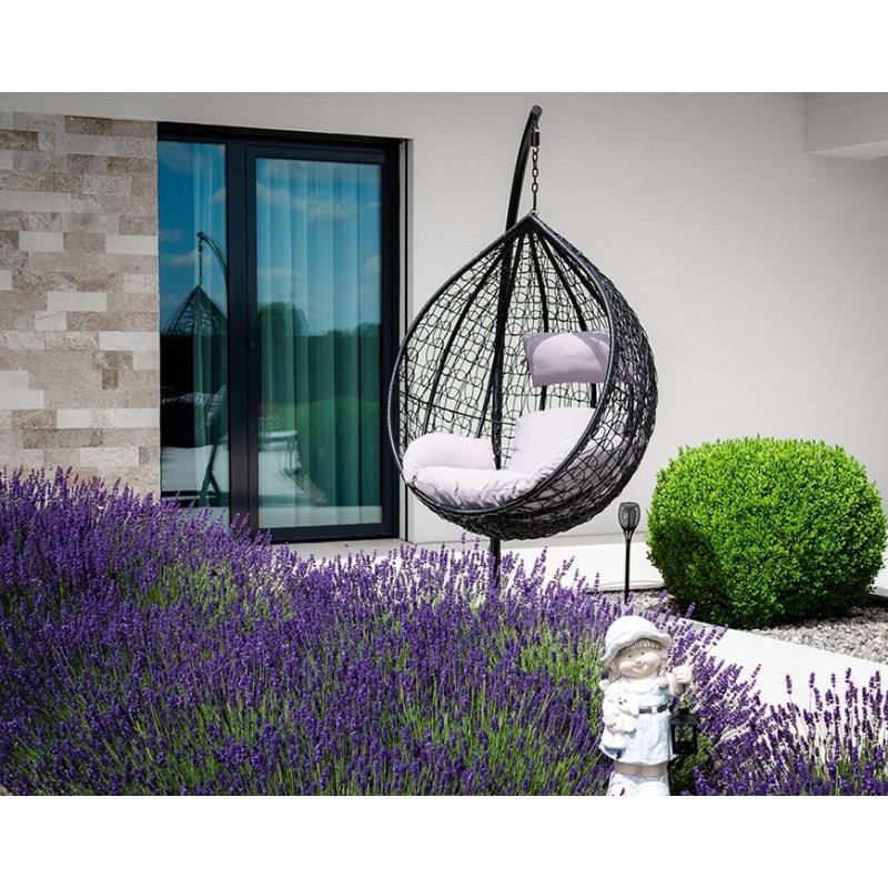 Scaun leagan suspendat, ratan sintetic, negru/gri, max 150 kg, Borneo ...