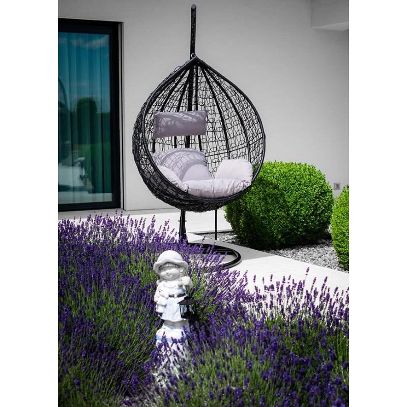 Scaun leagan suspendat, ratan sintetic, negru/gri, max 150 kg, Borneo ...