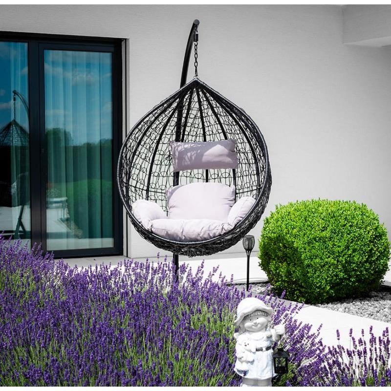 Scaun leagan suspendat, ratan sintetic, negru/gri, max 150 kg, Borneo ...